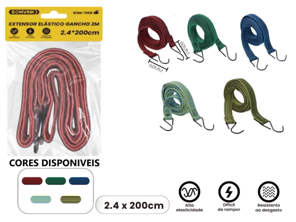 ELASTICO EXTENSOR 2 METROS 2,4 CM BOM-7505